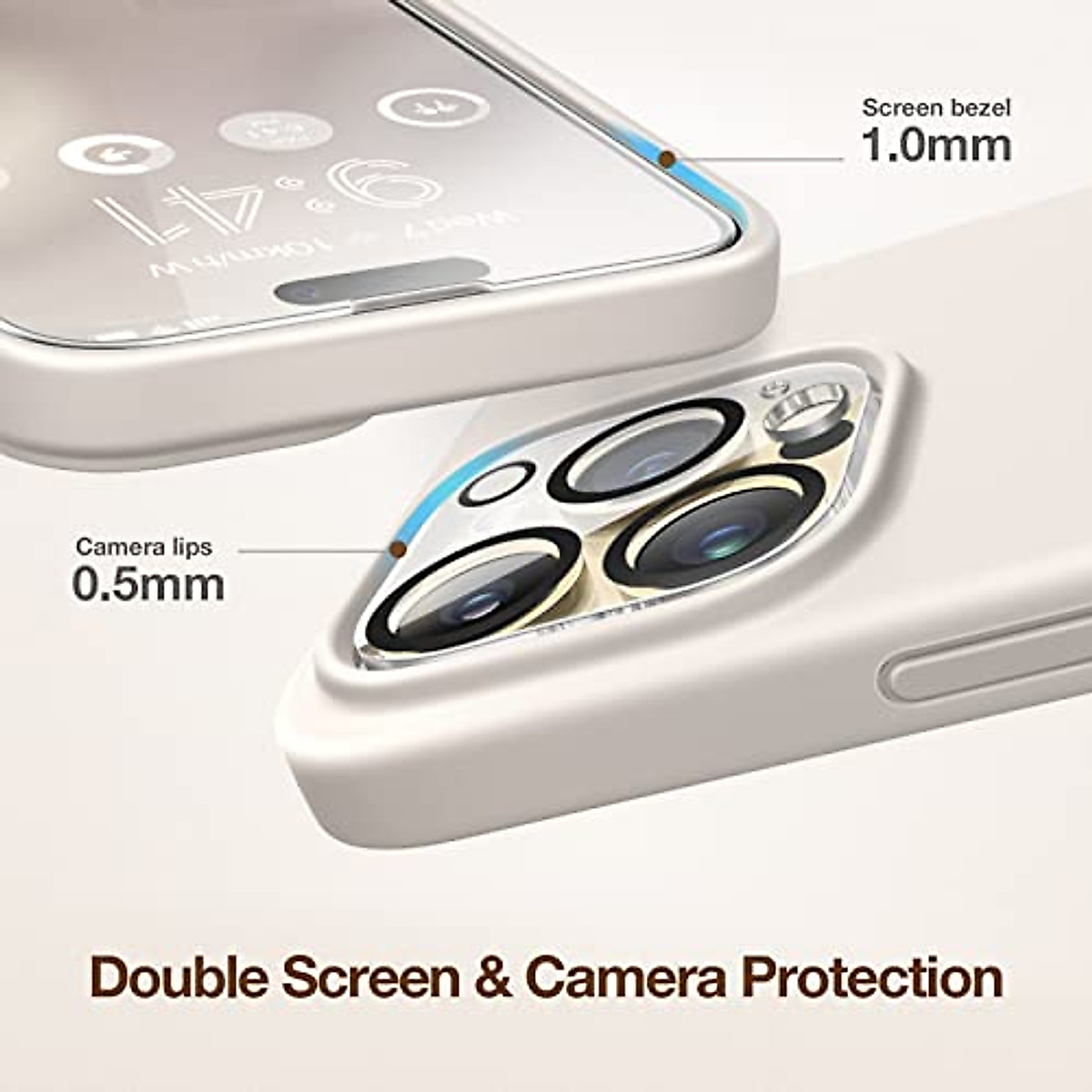 GONEZ for iPhone 14 Pro Case, with 2 Pack Screen Protector + 2 Pack Camera Lens Protector, Soft Anti-Scratch Microfiber Lining, Shockproof Protective Liquid Silicone Phone Cover 6.1'', Stone