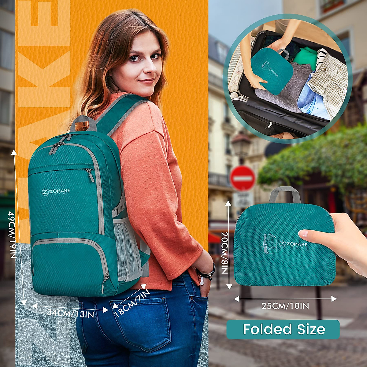 ZOMAKE Lightweight Packable Backpack 30L - Foldable Hiking Backpacks Water Resistant Compact Folding Daypack for Travel(Lake Green)