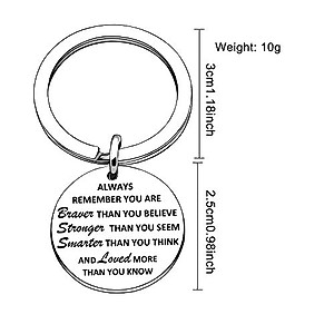 Maxforever Inspirational Gifts, Always Remember You Are Braver, Stronger, Smarter Than You Think Inspirational Quote Pendant Keychain Keyring, for Son Daughter Aunt Niece Family & Friends