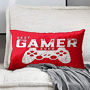 Emvency Decorative Throw Pillow Cover Queen Size 20x30 Inches Best Gamer Ever for Video Games Geek Pillowcase with Hidden Zipper Decor Cushion Gift for Home Sofa Bedroom Couch Car