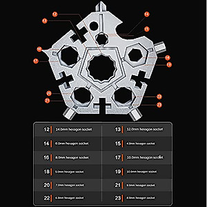10 Pack The Pentagon Carbon Steel 23-in-1 Snowflake Multitool Screwdriver, 18 in 1 Multi Snow Tool Wrench New Upgrade(Silver)