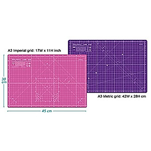 Cutting Mat A3 around 12" x 18", Self Healing cutting mat Double Sided 5-Ply Cutting Mats for Crafts, Fabric, Sewing, Quilting, Workbench, Scrapbooking, Projects, Pink/Purple -Shiny Merry