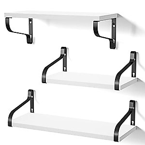 Love-KANKEI Floating Shelves Wall Mounted Set of 3, Large Wood Wall Shelves for Storage, Rustic Shelves for Display Bathroom,Bedroom,Living Room,Kitchen,Office and More White