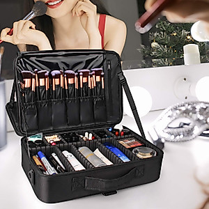 Relavel Makeup Bag Travel Makeup Train Case Large Cosmetic Case Professional Portable Makeup Brush Holder Organizer and Storage with Adjustable Dividers (black L)