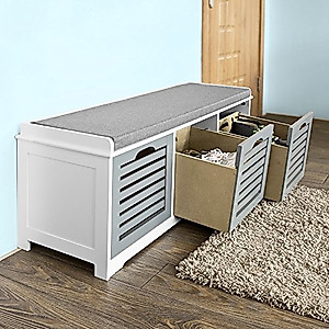 Haotian FSR23-HG, Storage Bench with 3 Drawers & Padded Seat Cushion, Hallway Bench Shoe Cabinet Shoe Bench