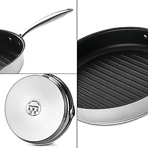NANFANG BROTHERS Frying Pan 11 inch 316 Food Grade Copper Core Non Stick Frying Pan Set, 3 Ply Compound Pot Bottom, Anti-Scratch Pot Body, Dishwasher Safe (with Pan Lid)