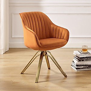 Art Leon Mid Century Modern Swivel Accent Chair, Desk Chair No Wheels, Fabric Upholstered Armchair with Gold Legs, Chair for Bedroom, Cinnamon