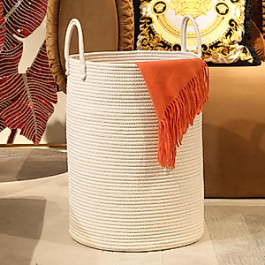 HuggableZest Large Hamper Storage Basket - Comprehensive Storage for Blankets, Toys, Books, Baby Gear, Laundry, Comforter Cushions, Pillows, Towels, Shoes, 15x15x20 inch,Tall, Off White