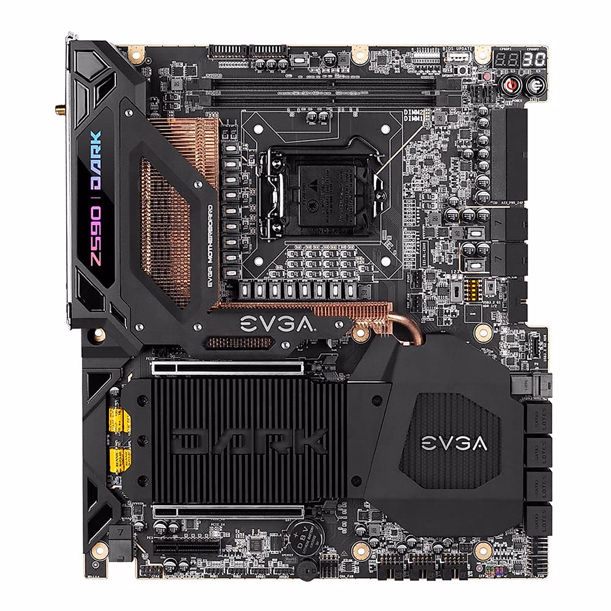 EVGA Z590 DARK, 121-RL-E599-KR, LGA 1200, Intel Z590, PCIe Gen4, SATA 6Gb/s, 2.5Gb/s LAN, WiFi6/BT5.2, USB 3.2 Gen2x2, M.2, U.2, EATX, Intel Motherboard