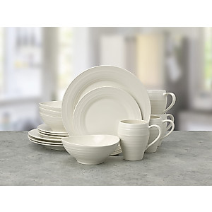 Mikasa Swirl White 16 Piece Dinnerware Set, Service for 4
