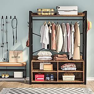 Tribesigns Free-standing Closet Clothing Rack, Metal Closet Organizer System with Shelves and Hooks, Heavy Duty Clothes Garment Rack Shelving for Bedroom , Laundry, Mushroom, Walk-in Closet (RUSTIC)