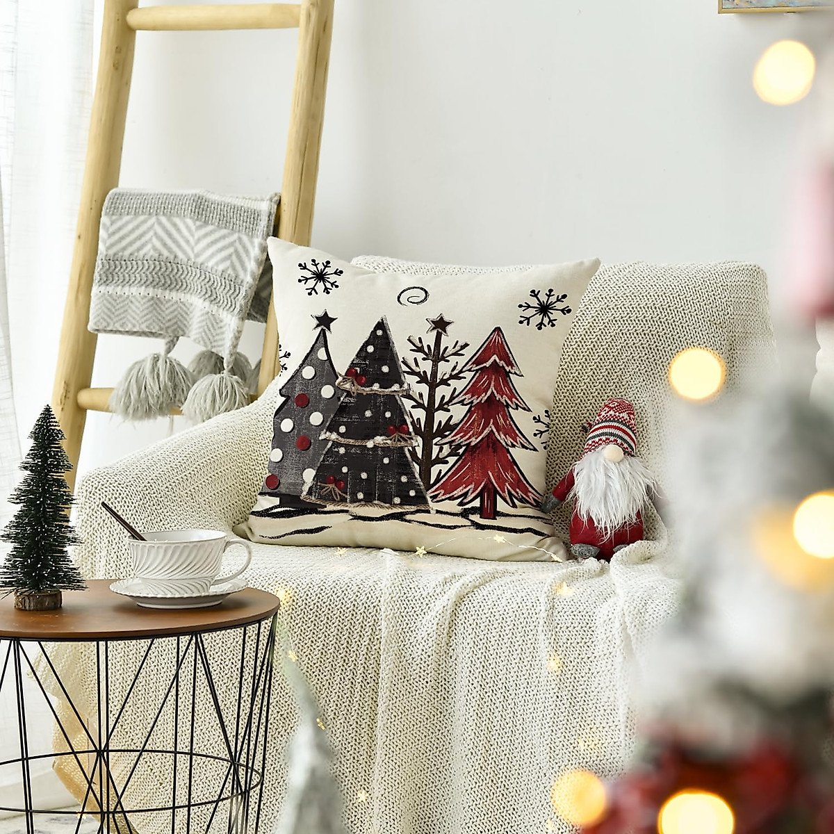 AVOIN colorlife Watercolor Red and Black Buffalo Plaid Christmas Trees Throw Pillow Cover, 18 x 18 Inch Seasonal Winter Holiday Cushion Case Decoration for Sofa Couch