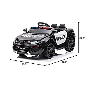 u URideon 12V Ride on Police Car for Kids, Battery Powered Electric Vehicle SUV with Remote Control, Siren, Flashing Light, Music (Black)