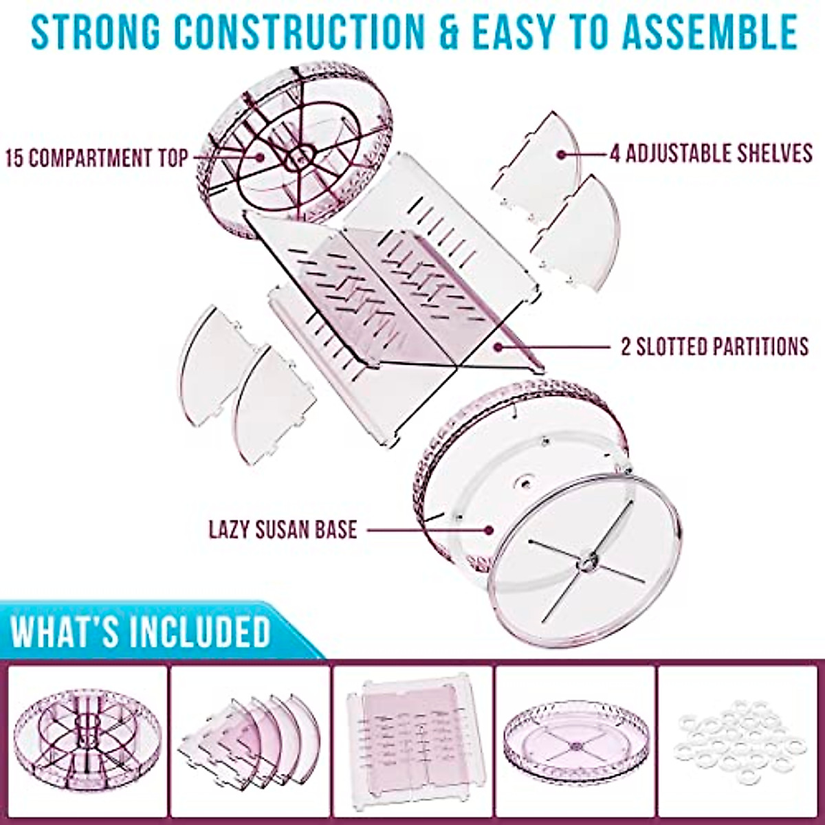 Sorbus 360 Rotating Makeup Organizer - Spinning cosmetics organizer, Adjustable Shelves for Make Up, Perfume & Toiletries - Acrylic Makeup Organizer for Vanity, Bathroom, Bedroom, Closet [Purple]