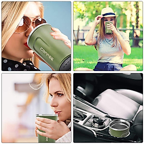 12 oz Stainless Steel Vacuum Insulated Tumbler - Coffee Travel Mug Spill Proof with Lid - Thermos Cup for Keep Hot/Ice Coffee,Tea and Beer (Green)