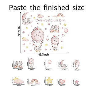 Dream Big Little One Elephant Wall Stickers Pink Hot Air Balloon Stars Wall Decals Baby Girl Room Decor for Nursery Peel and Stick Wall Decoration for Bedroom