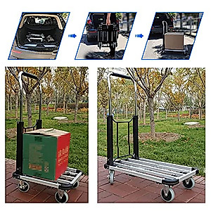 Foldable Platform Cart, Heavy Duty Aluminum Metal Hand Truck Folding Push Carts for Luggage Moving Transportation, 4 Rubber Wheels, 330LB Load Capacity, Come with Bungee Cord