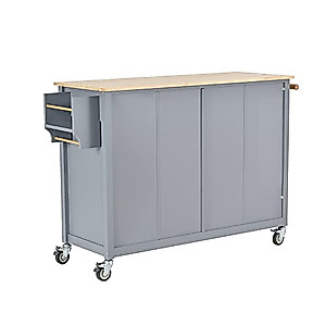 LUMISL Kitchen Island Cart with Spice Rack, Towel Rack and Drawers, Rolling Mobile Kitchen Island on Wheels with Large Storage Cabinets (Dusty Blue)