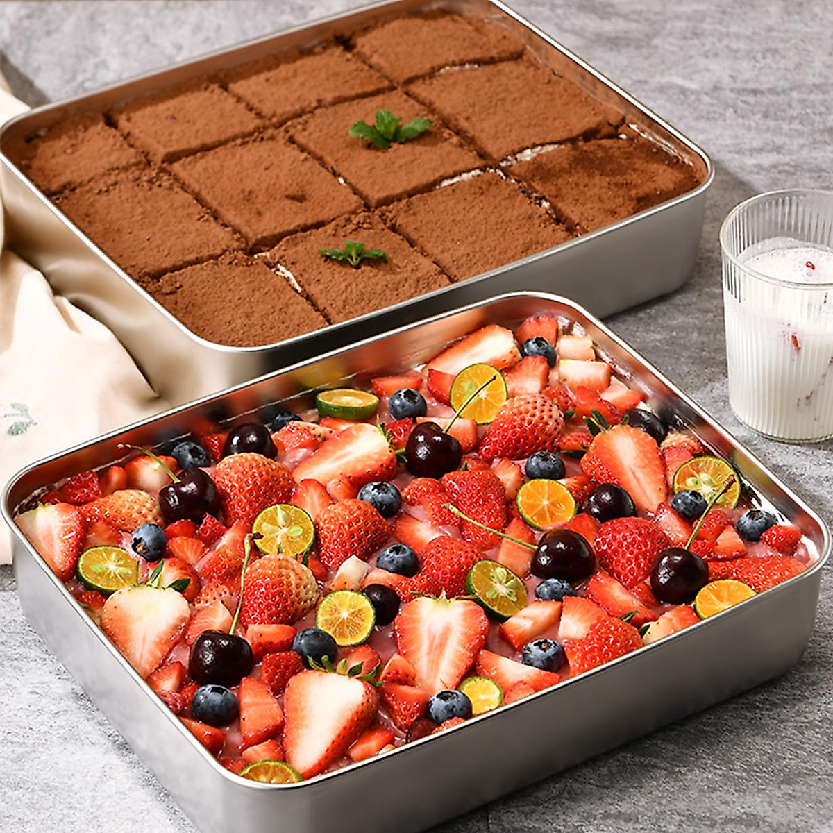 ATRDTO Set of 3,Stainless Steel Rectangle Food Storage Box Container- Leak Plastic Lid Dishwasher Safe - Plastic Free -Clear Lid (3)