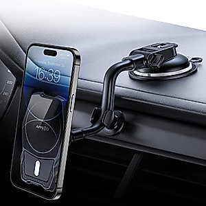APPS2Car Fit for MagSafe Car Mount for iPhone Holder [17 N52 Magnets] Phone Holder for Car, Suction Cup 8in Long Arm Magnetic Phone Mount for Dashboard Windshield for iPhone 12/13/14 Magsafe Case