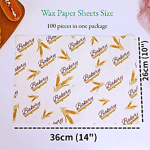 Wax Paper Sheets Sandwich Wrap Paper - 10x14" Food Wrapping Paper Liners, Grease Resistant Picnic Paper Sheets for Basket Bread Restaurants BBQs Parties (100Pcs)