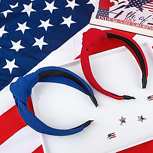 YanJie Headbands for Women Girls Knotted Headband Hair Accessories Patriotic Red Headband Blue Hairbands Fashion Top Knot Hairbands Wide Head Band 2Pcs