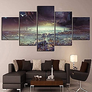 GVTTX 5 Piece Wall Painting destiny planet Cityscape HD Fantasy Art Canvas Paintings for Bedroom Wall Decor -30x40 30x60 30x80cm No Frame