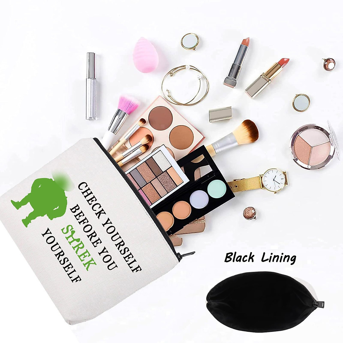 LEVLO Monster Movie Cosmetic Bag Green Monster Fans Gift Check Yourself Before You Monster Yourself Makeup Zipper Pouch Bag (Check Yourself)