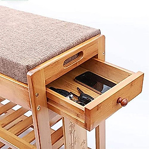 llibnn 2-Tier Bamboo Shoe Bench Holder with Seat Cushion Heavy Duty Shoe Storage Organizer with Drawer for Closet Entryway Hallway (Size : 70cm) (Size : 70cm)