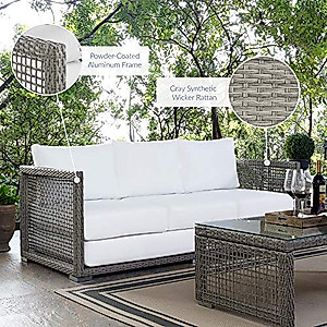 Modway EEI-2923-GRY-WHI Aura Outdoor Patio Wicker Rattan Sofa, Gray White