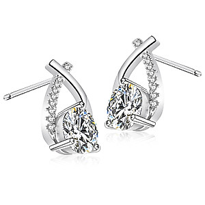 Tunzug 2-2.4 CT Moissanite Earrings 925 Sterling Silver 18K Gold Plated Friction Flat Base D Color VVS1 Lab Imitation Diamond Studs Minimalist Mermaid Tail Earrings for Women