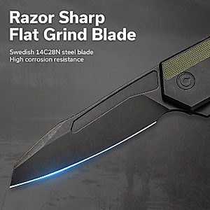 CIVIVI Folding Pocket Knife for EDC, Frame Lock Knife with 3.7" 14C28N Blade, Steel with OD Green G10 Handle, Gustavo T. Cecchini Hypersonic Flipper Knife for Men Gift Collection C22011-1