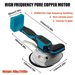 LASIEYO Tile Vibration Tools, for Makita 18V Max Battery, Tiler Vibrator Tool, with 8 Speeds Adjustable, Suction Cup, Digital Display, for Floor, Tile(Battery NOT Included)