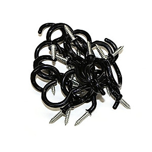 Aoyoho 60Pcs 1-1/4 Inch Vinyl Coated Screw-in Ceiling Hooks Cup Hooks Light Hooks(Black)