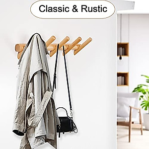 Goglory Wooden Coat Rack Wall Mount, Wood Coat Hooks Wall Mounted, 5 Wood Hooks for Hanging Coats Vintage & Pretty, Coat Hook Easy to Install, Wall Mounted Coat Rack for Hat, Robe, Backpack, etc