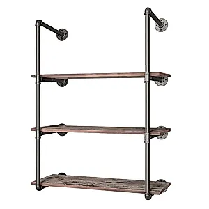 Yuanshikj (42" Tall Industrial Pipe with 31" Solid Wood Shelf/Shevles/Shelving Bookshelf/Bookcase Metal Iron Pipe Rustic Open DIY Display Wall Mounted for Living/Bed/Office Room Decor Storage