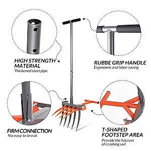 Walensee Broad Fork Tool Cultivator Tiller Manual Hand Tiller with 9 Steel Tines for Garden & Lawn 2-IN-1 Garden Twist Tiller for Regularly Digging and Crushing Soil, Pitchfork Boradfork Tool For Farm