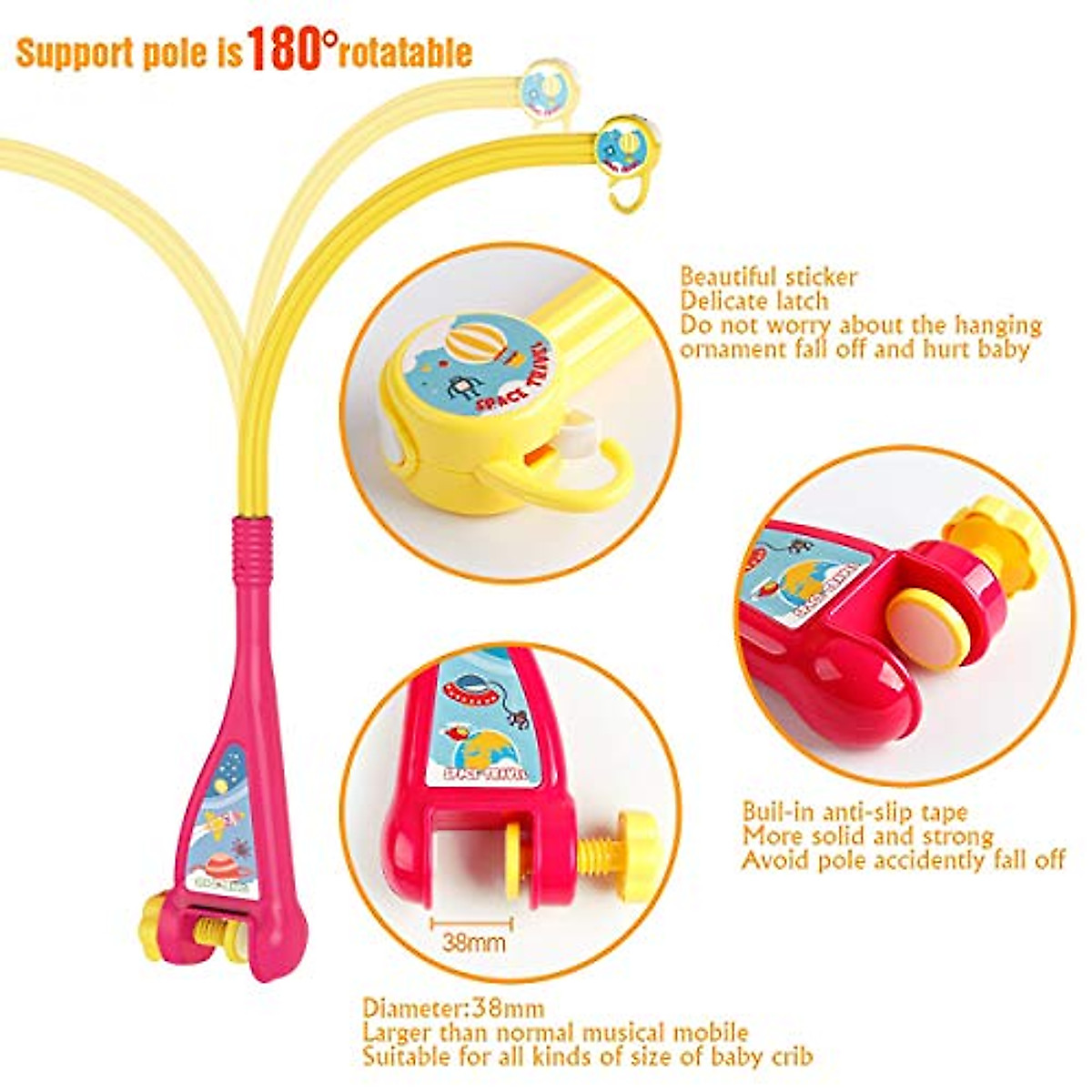 Mini Tudou Musical Baby Crib Mobile Toy with Lights and Music, Star Projector Function and Cartoon Rattles, Remote Control Musical Box with 108 Melodies, Toy for Newborn Sleep