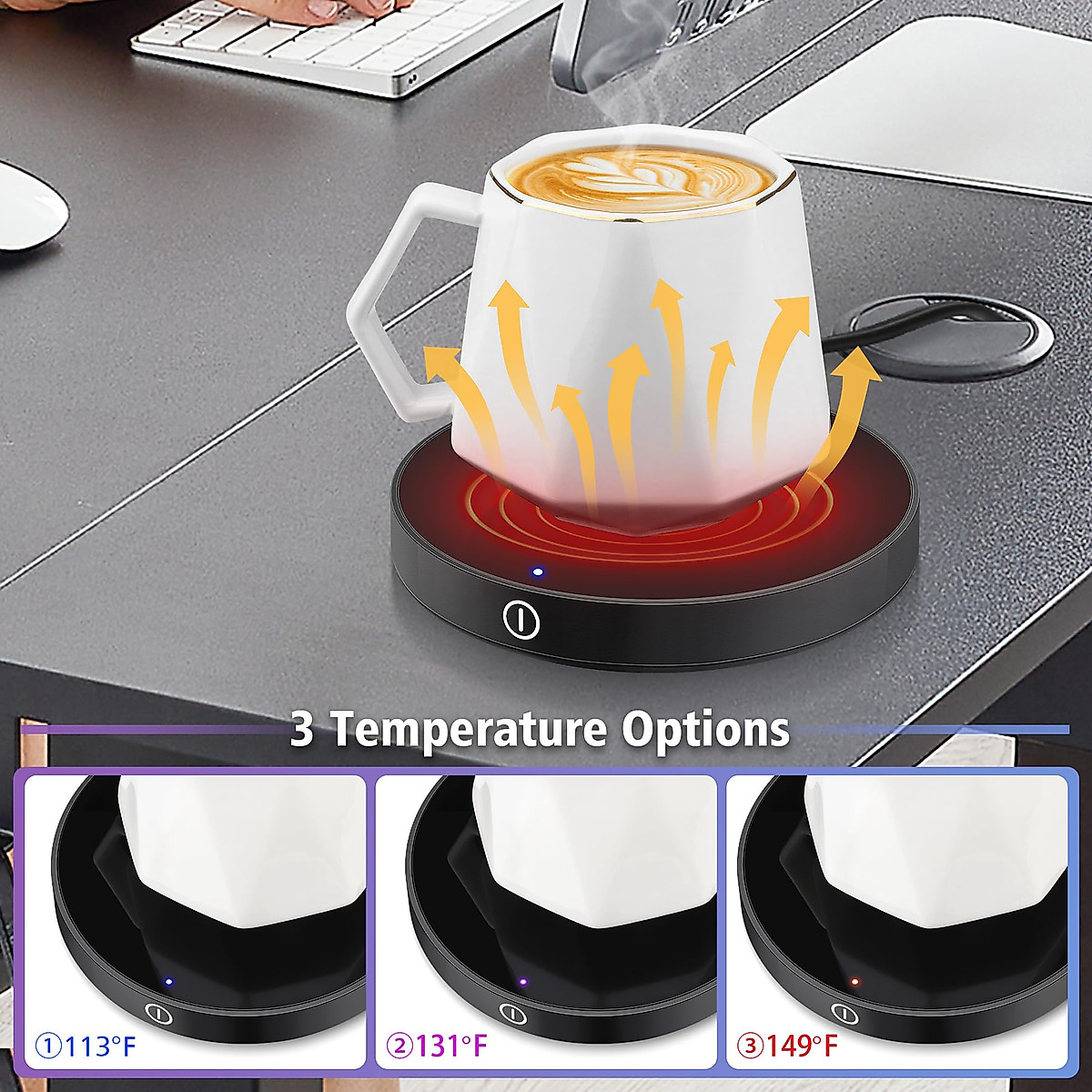 LOMILD Coffee Warmer, Electric Coffee Cup Warmer with Auto Shut Off, 3 Temperature Setting Mug Warmer for Beverage Milk Tea Candle, No Mug