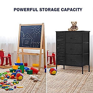 Bizroma 7 Small Fabric Heightened Feet and Wall Nails Organizer, Furniture Storage Drawer Dressers for Bedroom, Closet, Entryway, Hallway-Dark Gray/Black