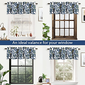 DriftAway Bird Tree Floral Flower Leaf Lined Thermal Insulated Energy Saving Window Curtain Valance for Living Room Bedroom Kitchen 2 Layer Rod Pocket 52 Inch by 14 Inch Plus 2 Inch Header Navy