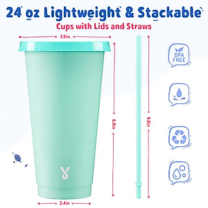 Meoky Plastic Cups with Lids and Straws - 6 Pack 24 oz Color Changing Cups with Lids and Straws Bulk, Reusable Cups with Lids and Straws for Adults Kid Women Party, Cute Cold Cups for Iced Coffee