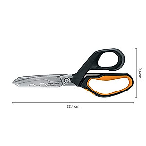 Fiskars PowerArc Heavy-Duty Scissors, Up to 30% More Power, Length 21cm, Durable Stainless Steel Blade/Plastic Handles, 1027204, Orange/Black