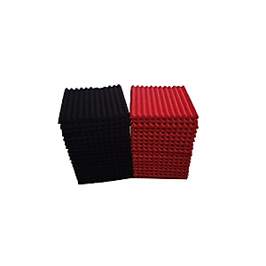 Burdurry 50 Pack Acoustic Panels Soundproof Studio Foam for Walls Sound Absorbing Panels Sound Insulation Panels Wedge for Home Studio Ceiling, 1" X 12" X 12" (50PCS, Black&Red)