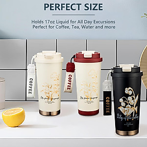 Simcat Coffee Tumblers 316 Ceramic-Lined Insulated Stainless Steel Travel Coffee Mug Leak Proof 17oz Coffee Tumblers with Lid and Straw for Keep Hot/Ice Coffee,Tea (Red)