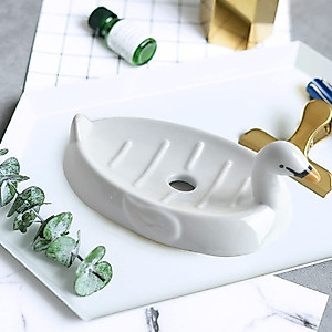 Cute Ceramic Soap Dish - Swan Soap Holder, Soap Tray for Bathroom Sink, Creative Animal Soap Bar Holder, White
