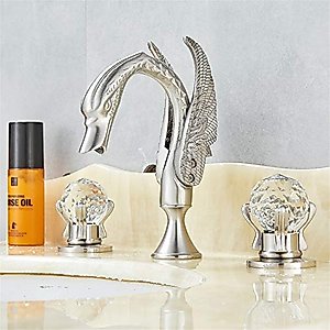 BKWJNYEHI Washbasin Sink Tap, Luxury Gold 3Pcs Bathroom Faucet, 2 Handles Bath Mixer Home Improvement Beauty Bathtub Mixer Taps,Gold(Brushed Nickel)