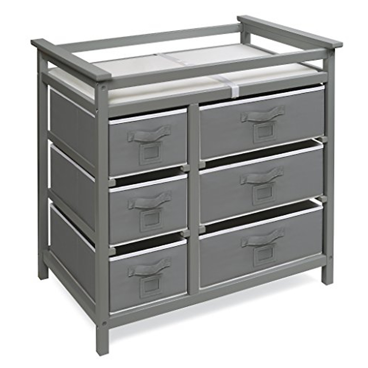 Badger Basket Modern Baby Changing Table with 6 Storage Drawers and Pad - Gray