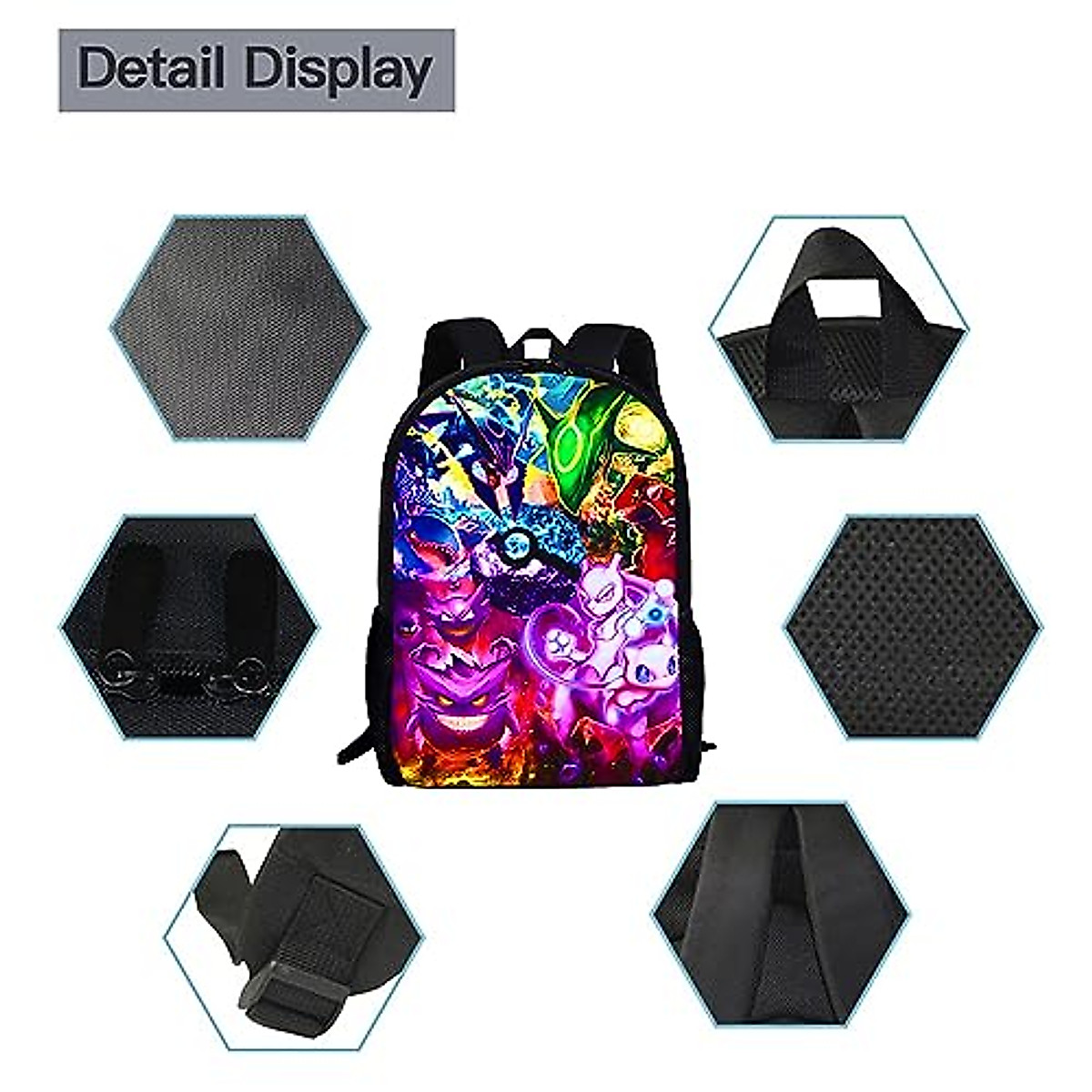 16" Boys Anime Backpacks For Teen Cartoon Backpacks Black Bookbag Lightweight Cute Daybag Travel Bag(A,15.7"*11.8"*5.5")