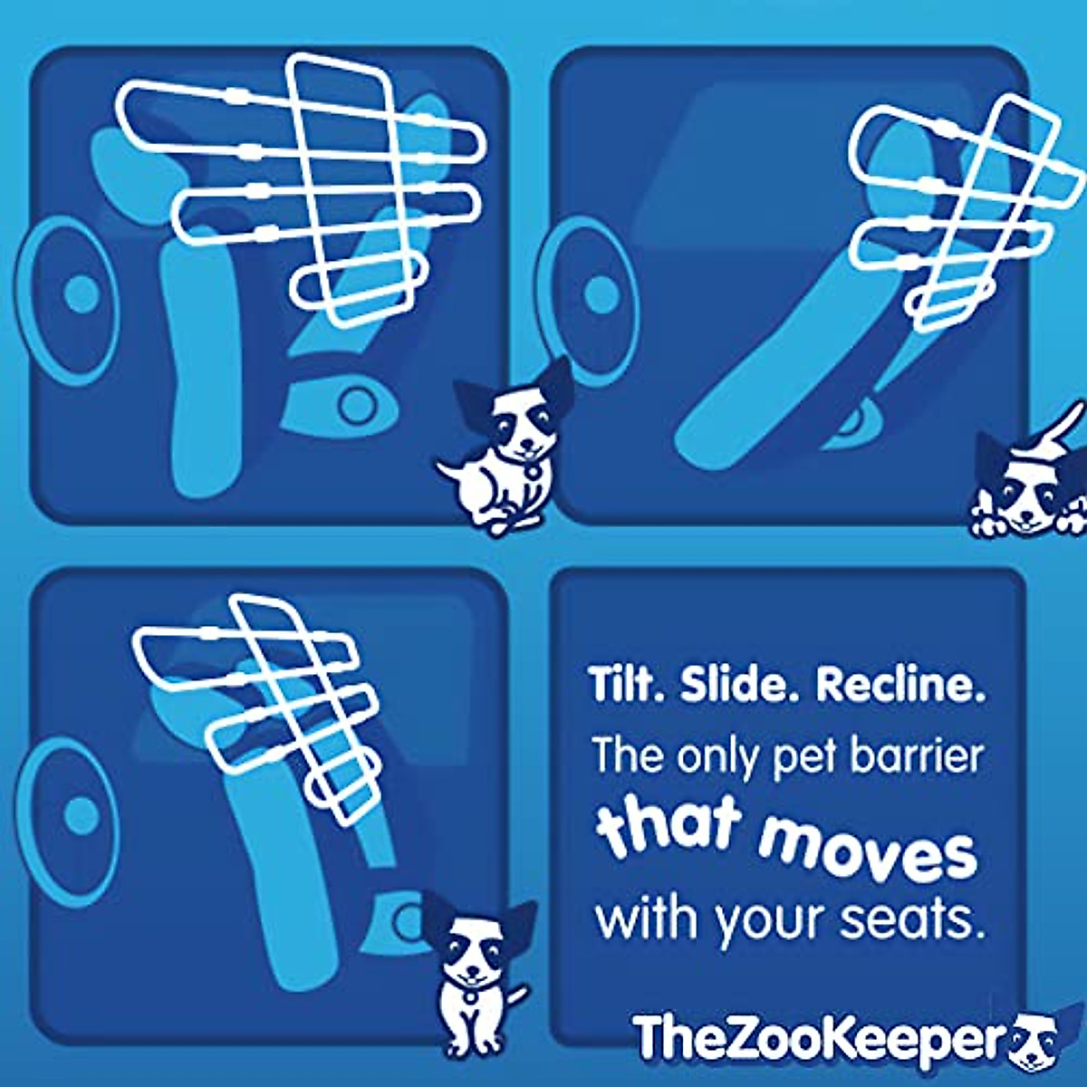 The ZooKeeper Vehicle Pet Barrier: Adjustable Universal for Cars, Trucks, SUVs – Moves with Your Vehicle Seats. Tilt. Slide. Recline. Easy Install Dog Car Gate - Strong Metal Tubing Gate Divider